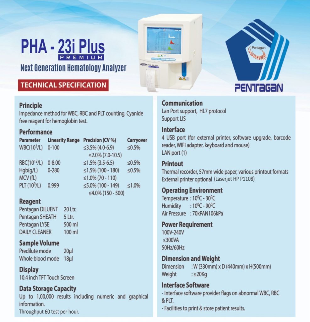 HEMATOLOGY ANALYZER PHA – 23i Plus – MICRO Enterprises – Medical
